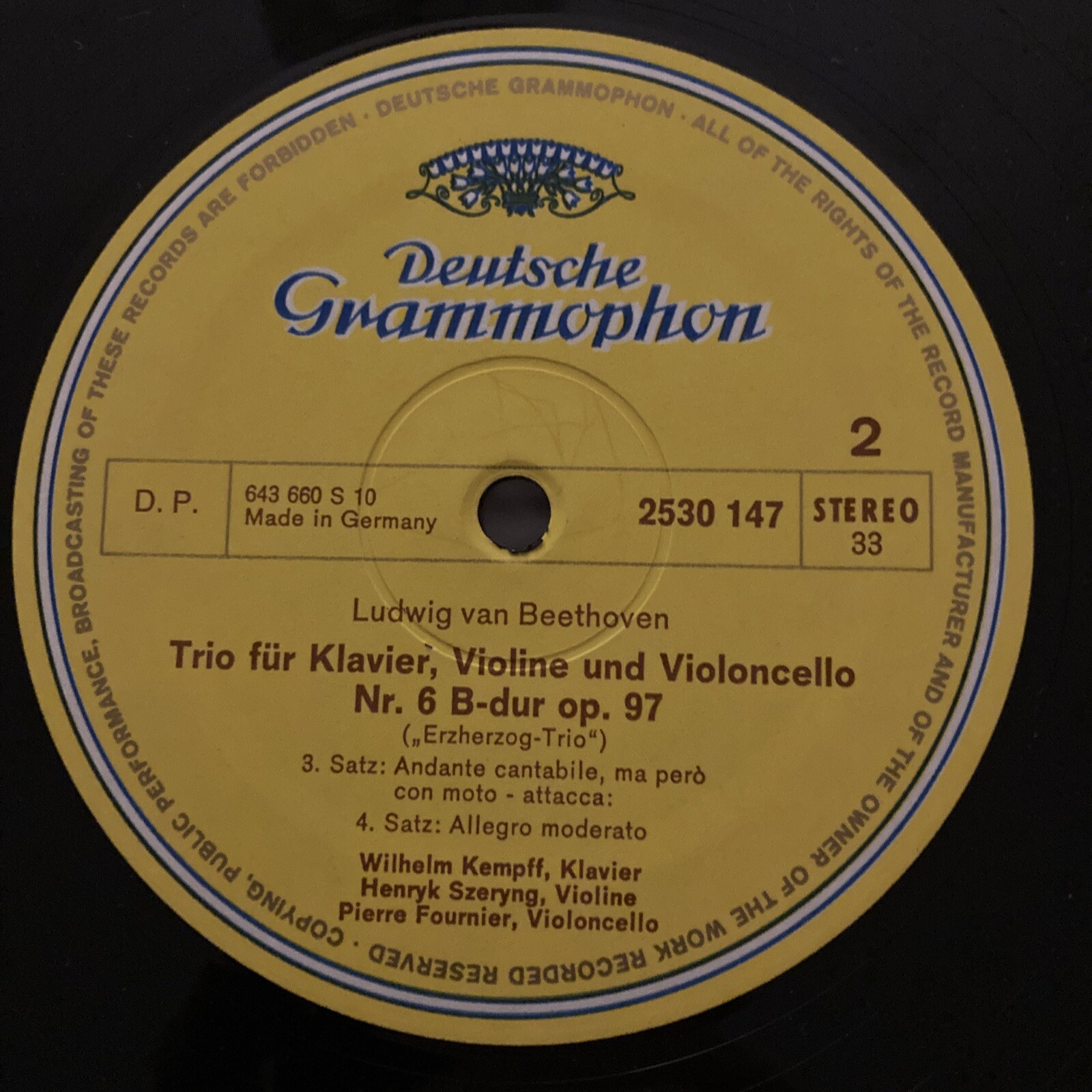 BEETHOVEN- ERZHERZOG/ ARCHDUKE TRIO LP KEMPFF SZERYNG FOURNIER F640 | eBay