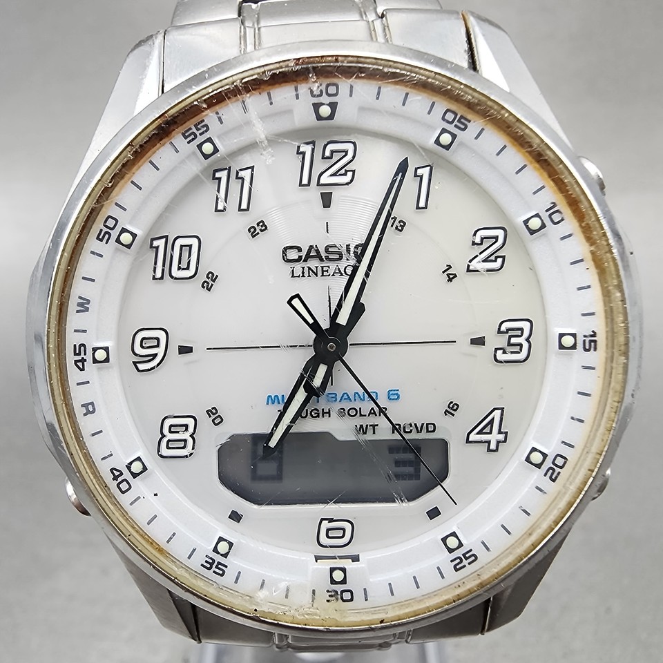 Casio Lineage Watch Men 40mm White Dial Silver Tone Analog Digital ...