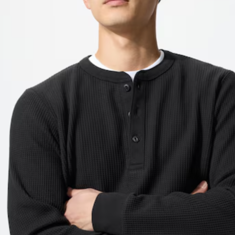 UNIQLO Waffle Henley Neck Long-Sleeve T-Shirt XS~4XL MEN New Japan | eBay