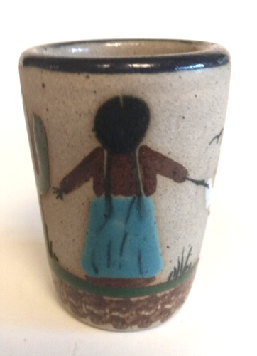 Tonala Mexican Art Pottery Sandstone Shot Glass Mexico Hand Painted 2 ...