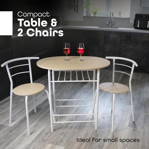 3 Pcs Dining Table & Chairs Set With Storage Shelf And Wine Rack Modern ...