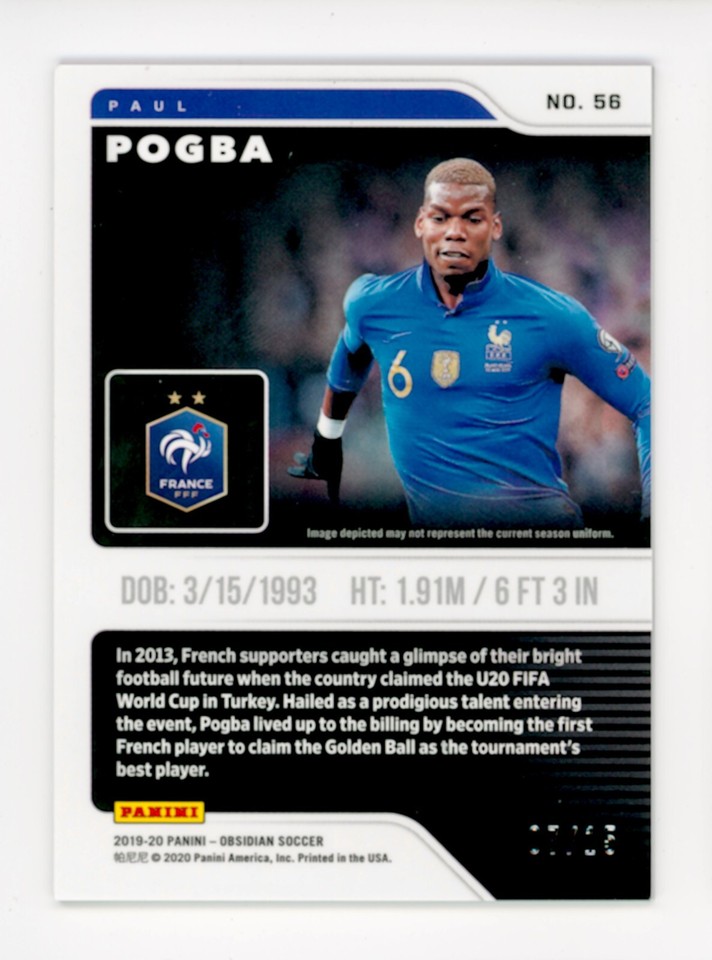 2019-20 Paul Pogba Panini Obsidian Tunnel Vision Yellow France Soccer ...