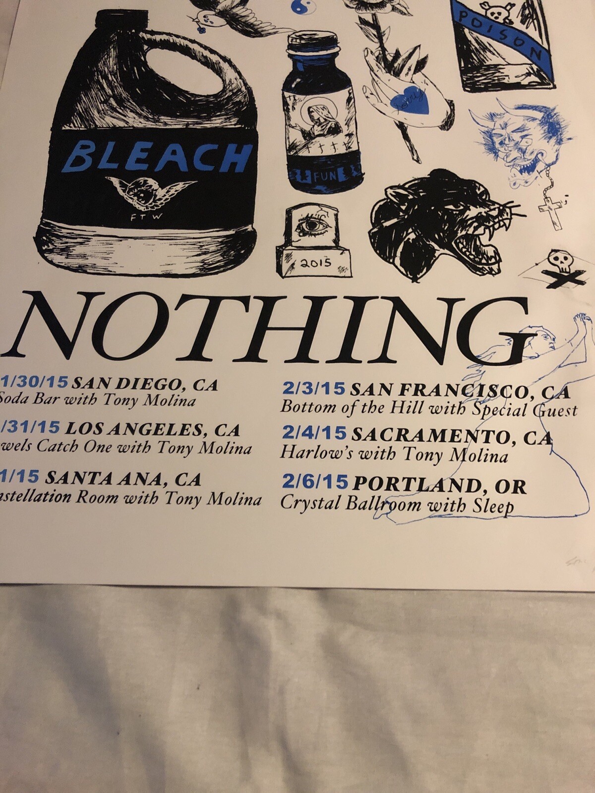 Rare 2015 NOTHING Band Screen print Tour Poster 25/25 Tony Molina Sleep ...