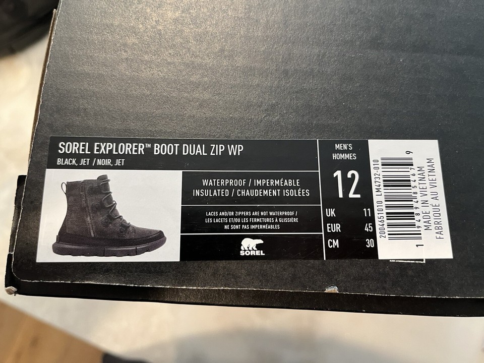 Brand New In Box! Sorel Explorer Boot Dual Zip Mens Size 12 - Grey And ...