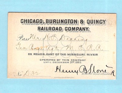 1883 CB & Q RAILWAY RAILROAD RR RY RWY PASS _ LOW # 32 | eBay