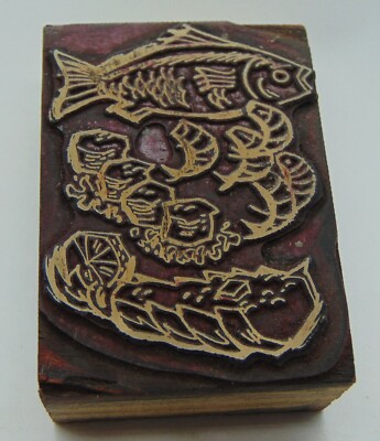 Printing Letterpress Printers Block Lobster Tail Shrimp Fish Seafood | eBay