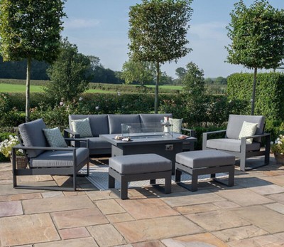 Maze Aluminium 3 Seat Sofa Garden Furniture Dining Set with Fire Pit ...