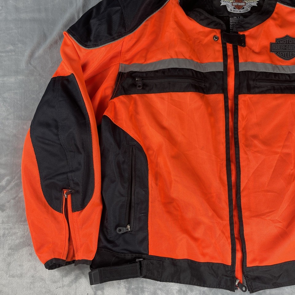 Harley davidson riding jacket 5XL black orange Hi-Vis mesh bar armor ...