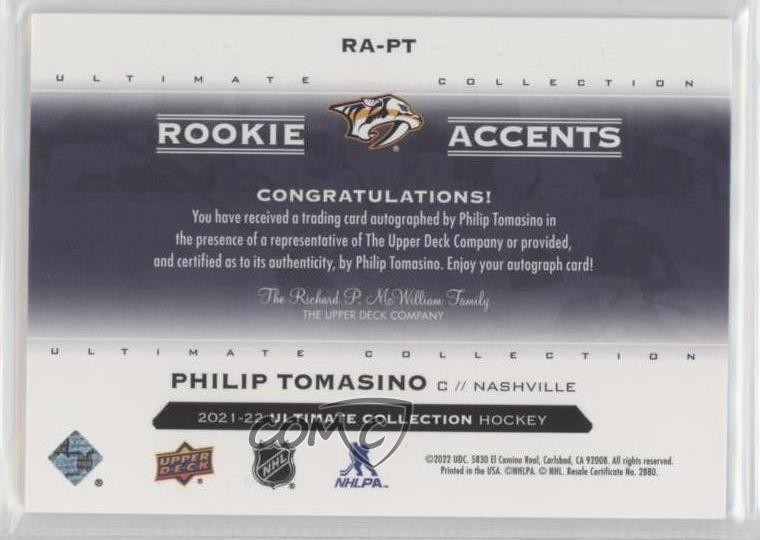 2021 Upper Deck Ultimate Collection Rookie Accents /99 Philip Tomasino ...