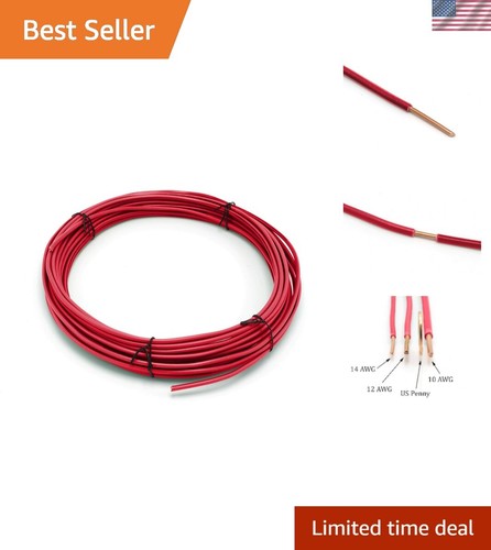 10ft Copper THHN Wire 12 AWG Red Grounding Electrical Indoor Outdoor ...