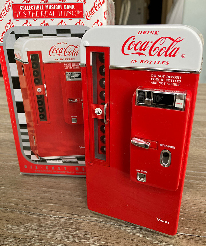 NEW Coca-Cola 1950's Die Cast Metal Vending Machine Musical Bank from ...