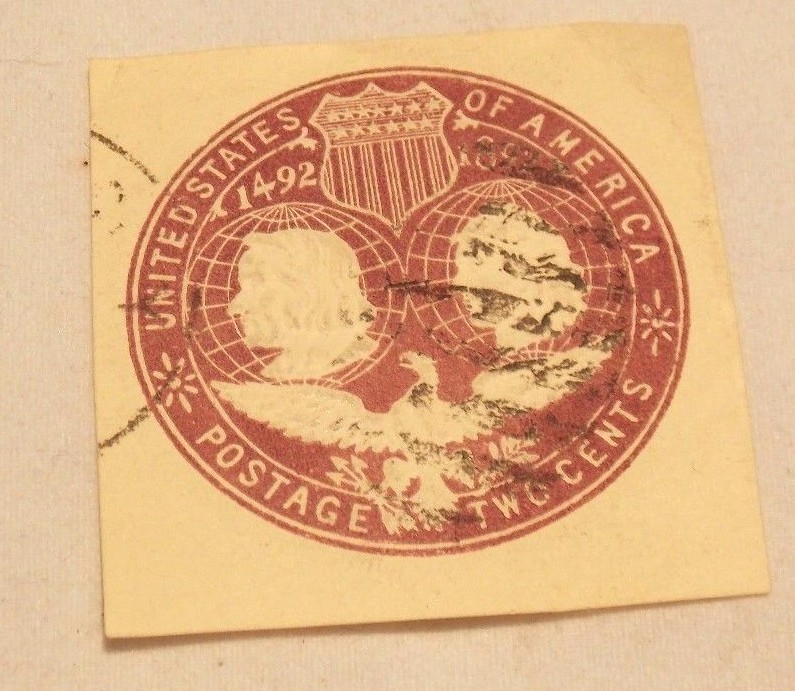 1492-1892 UNITED STATES 2 CENTS POSTAGE ENVELOPE EMBOSSED STAMP--A ...