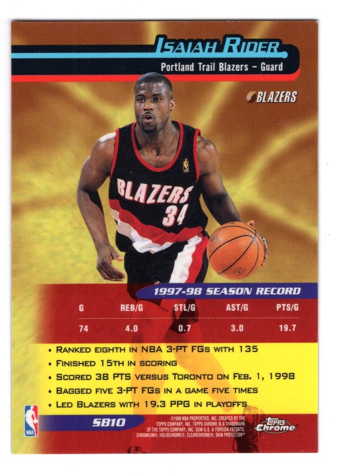 1998-99 TOPPS CHROME BOMBADIERS ISAIAH RIDER INSERT CARD #SB10 **NM-MT ...