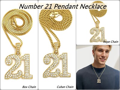 Hip Hop Savage Number 21 Pendant 18",20",22",24" Box, Cuban, Rope Chain ...