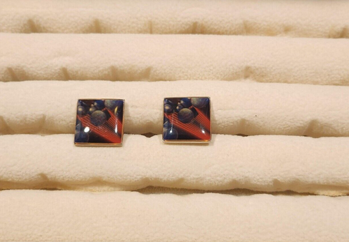 Square Enamel Red Blue Black Abstract Cufflinks | eBay