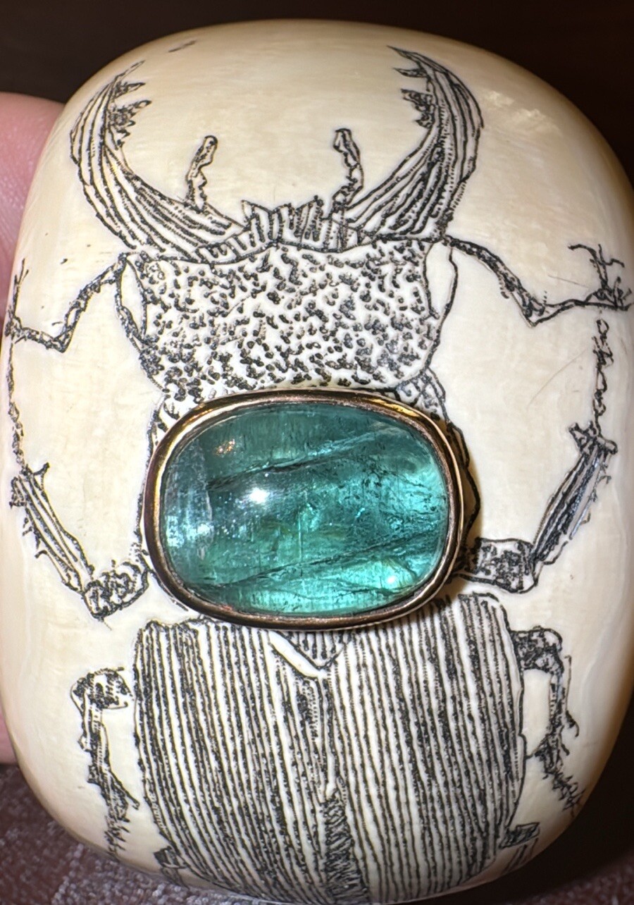 Rare Jessica Kagan Cushman Etched Beetle Green Tourma… - Gem