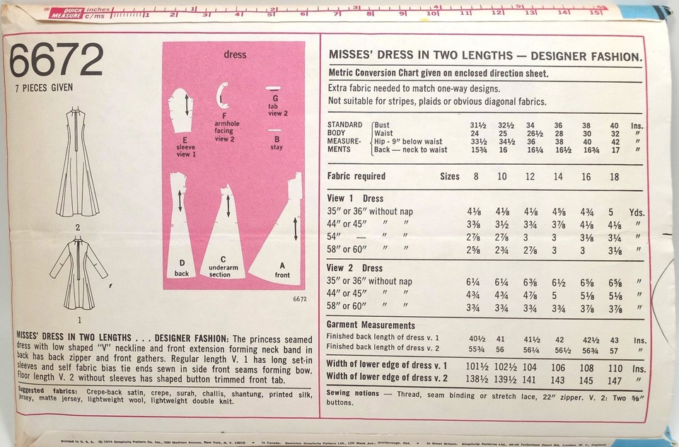 Classic Dress Evening Casual Princess Seamed V Neck Simplicity 6672 ...