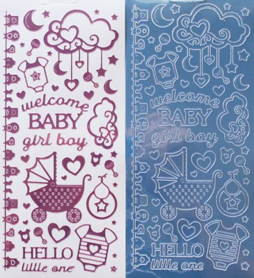 Welcome Baby PEEL OFF STICKERS Pram Bib Rattle Boy Girl Mobile Stars ...