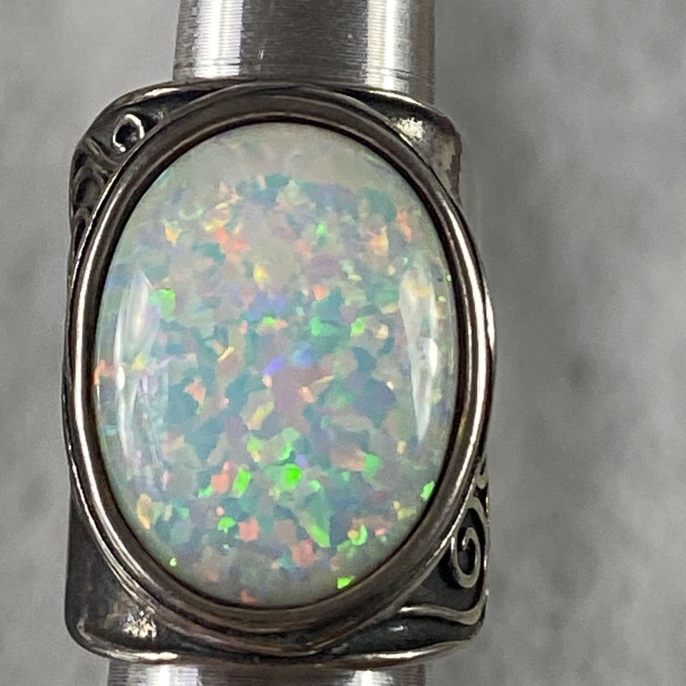 Israel 925 Sterling Silver Opal Cabochon Ring Womens Size 5 Scroll ...