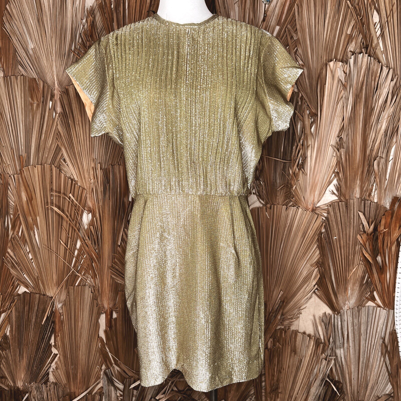 Vintage Gold Micro Mini Dress 1960s Lurex Size XL Gol… - Gem