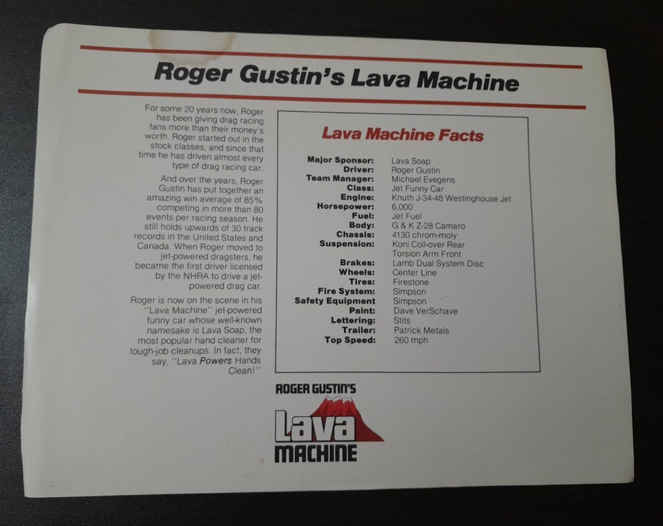 Roger Gustin Lava Machine Z-28 Camaro - J-34 Powered Jet Funny Car ...