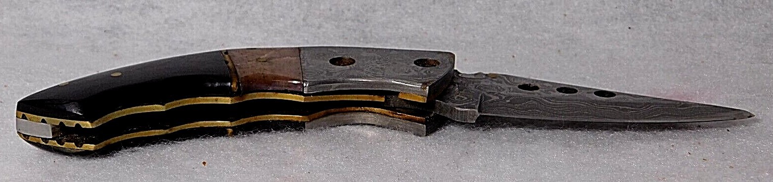 Stauer Damascus Steel Curva Folding Knife w Buffalo Horn & Colored Bone ...