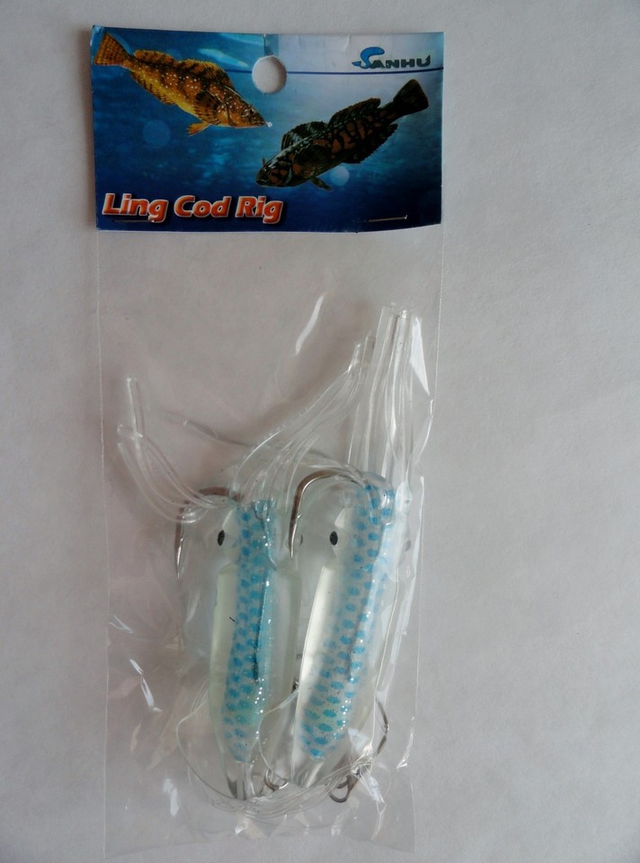 10 Packs ling cod squid rigs blue two bulb rockfish baits fishing lures ...