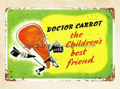British poster from WW2 doctor carrot children's best friend metal tin ...