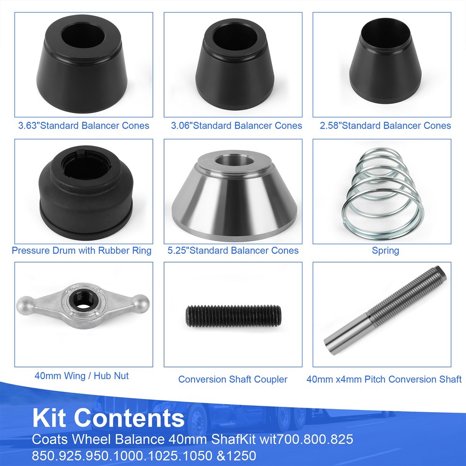 Coats Wheel Balancer Complete 28mm to 40mm Shaft Conversion Kit w/Cones ...