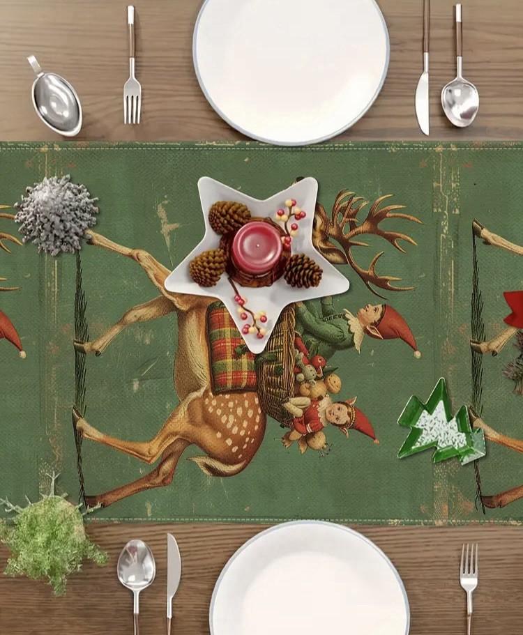 Vintage Style Elf & Reindeer Table Runner Christmas 33cm X 183cm | eBay UK