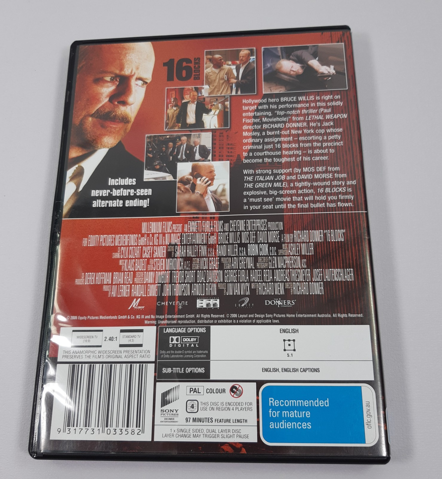 16 Blocks PAL Movie DVD R4 VGC Bruce Willis 9317731033582 | eBay Australia