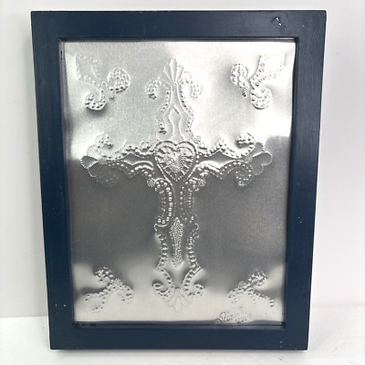 Rustic Punch Tin Cross Embossed Blue Frame Picture Wall Art 8" x 9.5 ...