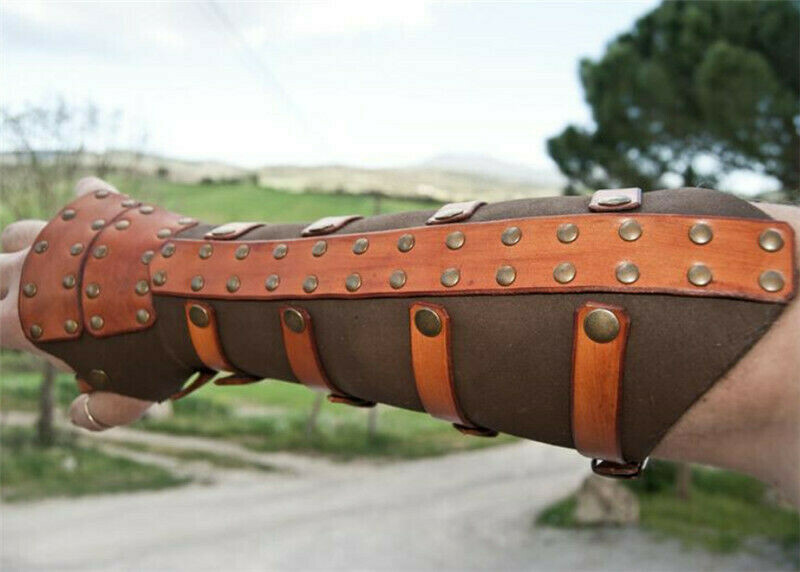 Medieval Warrior PU Leather Rivet Arm Gauntlet Gloves Wrist Wide Cuffs ...