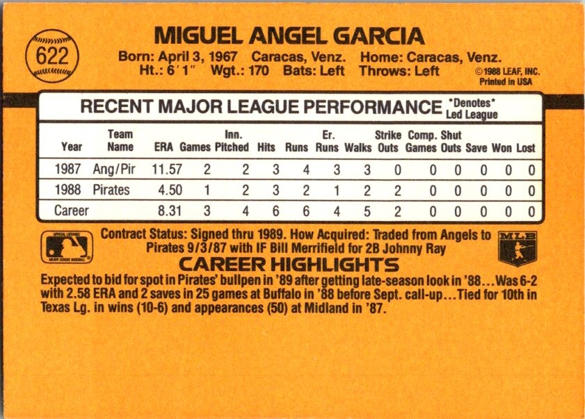1989 Donruss #622 Miguel Garcia | eBay