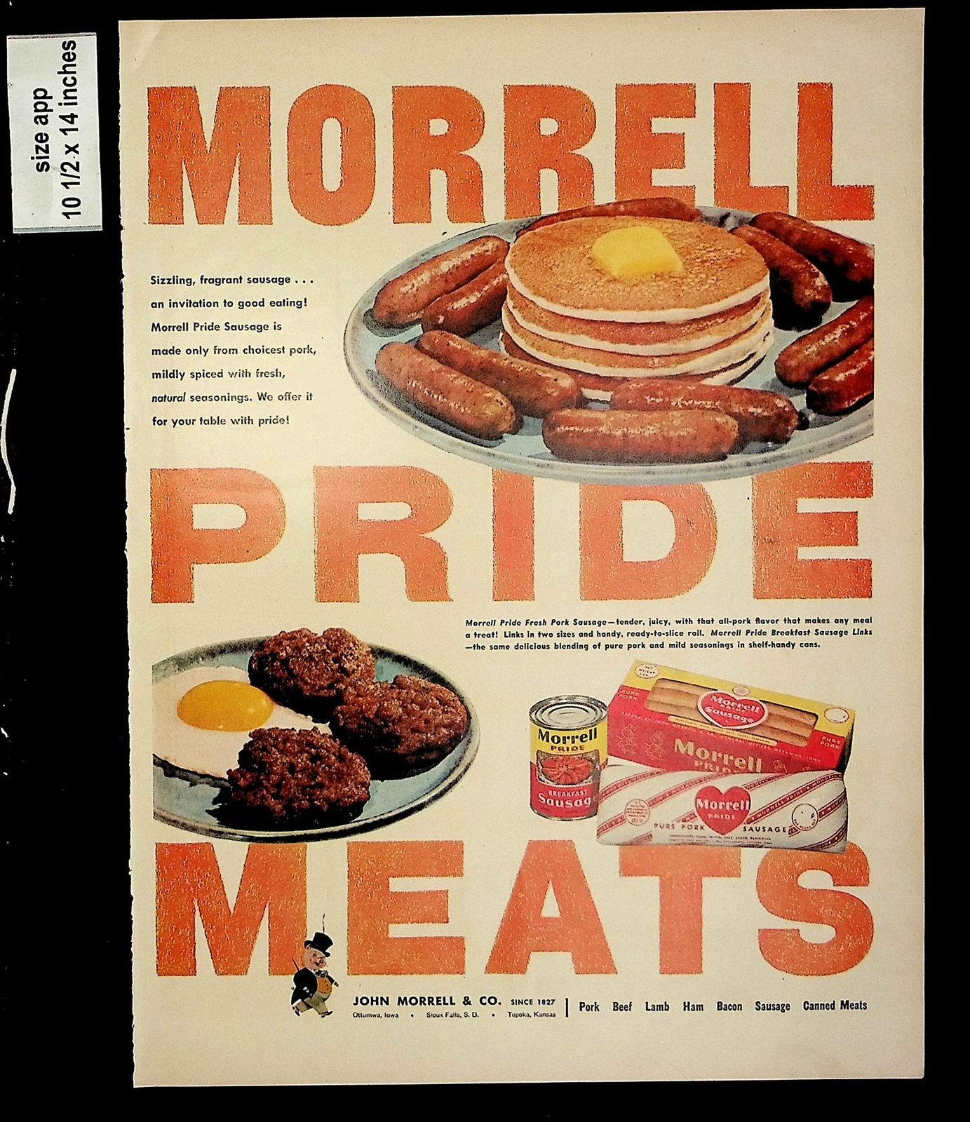 1950 Morrell Pride Meats Pure Pork Sausage Vintage Print Ad 13636 | eBay