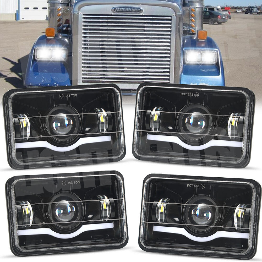 4pcs 4x6''LED Headlights Hi/Lo Beam For Peterbilt 379 378 Freightliner ...
