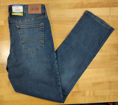 Mens IZOD Comfort Stretch Straight Fit Slim Through Seat and Thigh Jean ...