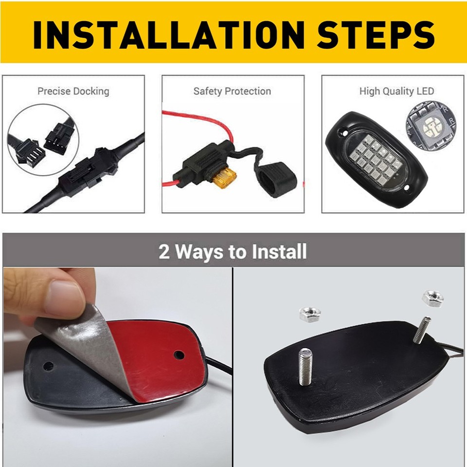 RGB LED Rock Lights Underbody Neon Strip Light Underglow Kit Fits Off ...