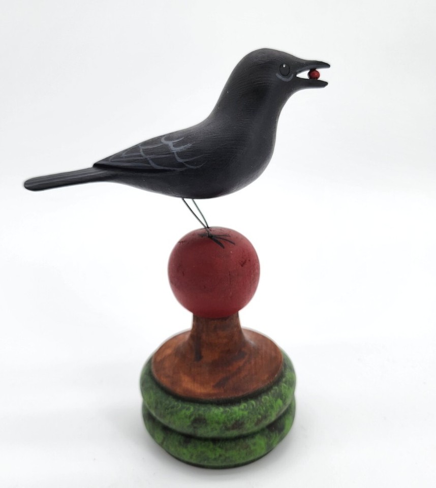Vtg M.K. Manfred Scheel Wood Carved CROW Blackbird PA Dutch Style Folk ...