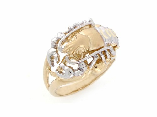 10k or 14k Two Tone Gold Lobster Crawfish Nautical Unique Unisex Ring ...