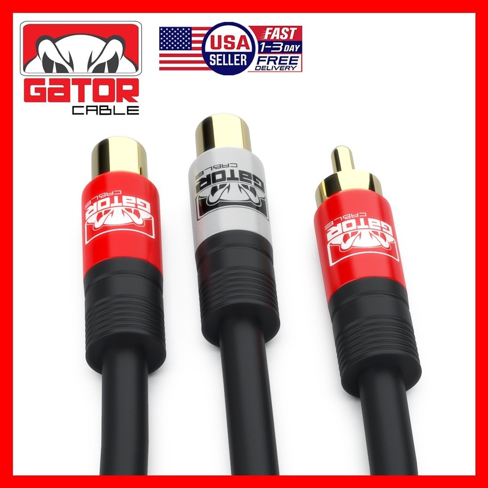 1 RCA Male To 2 RCA Female Splitter Audio Y RCA Adapter Cable Stereo Subwoofer | eBay