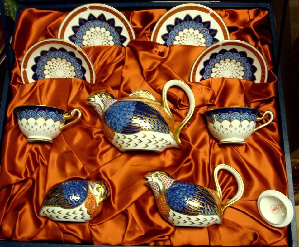 Royal Crown Derby QUAIL 10 Piece Figural Teapot Presentation Set IMARI ...
