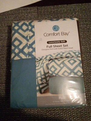 Comfort Bay Full Sheet Set- Designer Print and Solid Fitted Sheet ...