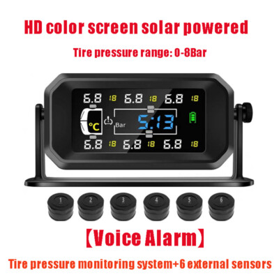 Wireless Solar TPMS LCD Car Tire Pressure Monitoring System + 6 ...