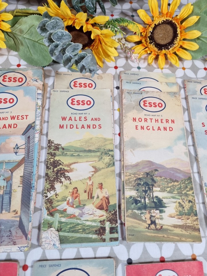 Vintage Esso Road Map Bundle X 17 London Ireland Wales Midlands Paper ...