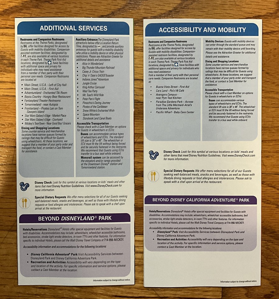 Disneyland DCA Park Guidemap Guide Map 2025 Disabilities Wheelchair ...