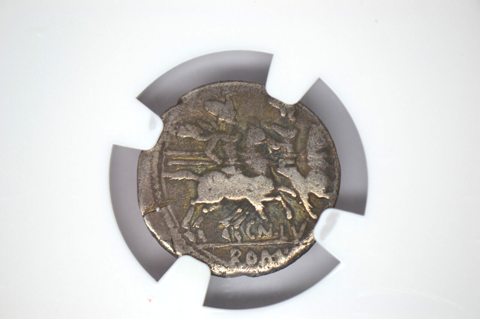Roman Republic: Cn. Lucret. Trio, 136 BC AR Denarius- NGC F, 3/5, 1/5 ...