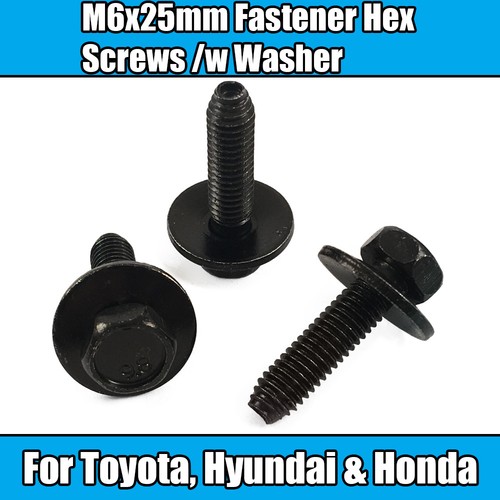 10x Hex Screws For Toyota Hyundai Honda Ford M6X25mm Black Metal Washer ...