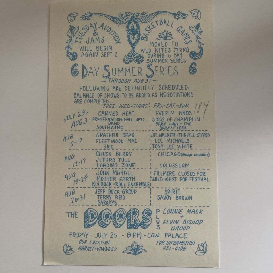 Bill Graham BG Postcard 184 Fillmore West David Singer 7/29-8/3/1969 | eBay