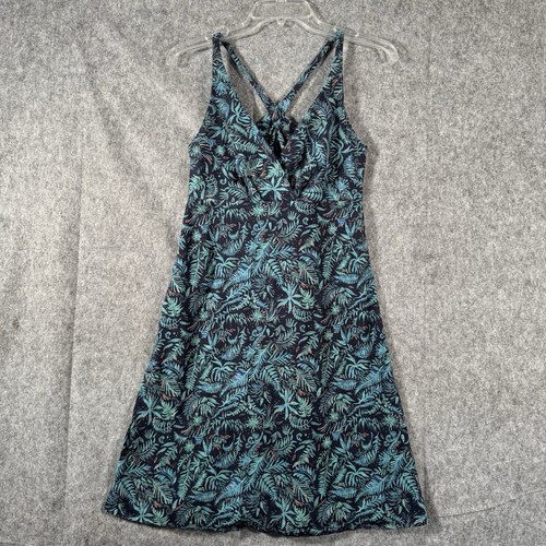 Patagonia Amber Dawn Jersey Dress Women Medium Blue Tropical Floral ...